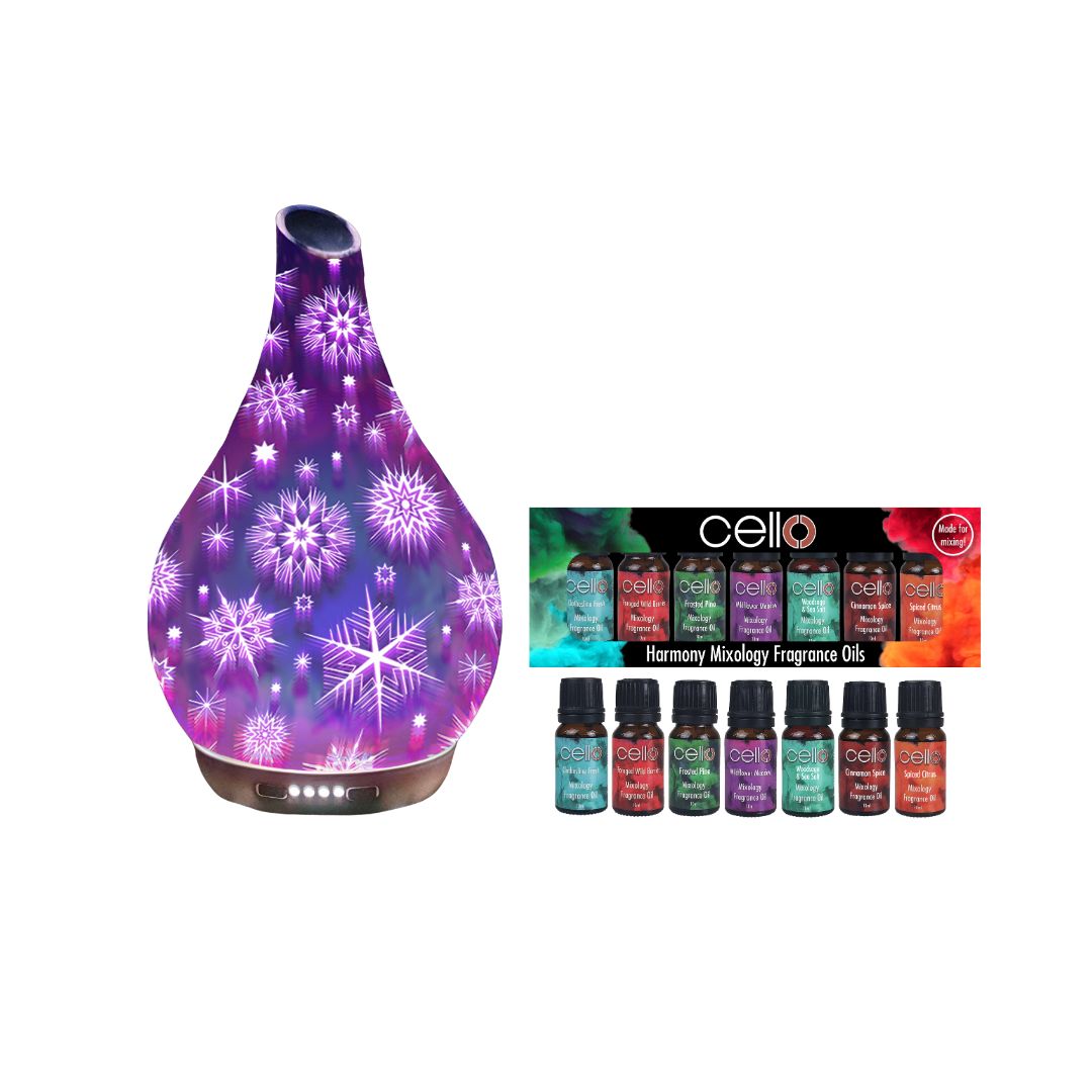 Cello - Snowflake 3D Art Glass Ultrasonic Diffuser Large with Harmony ...