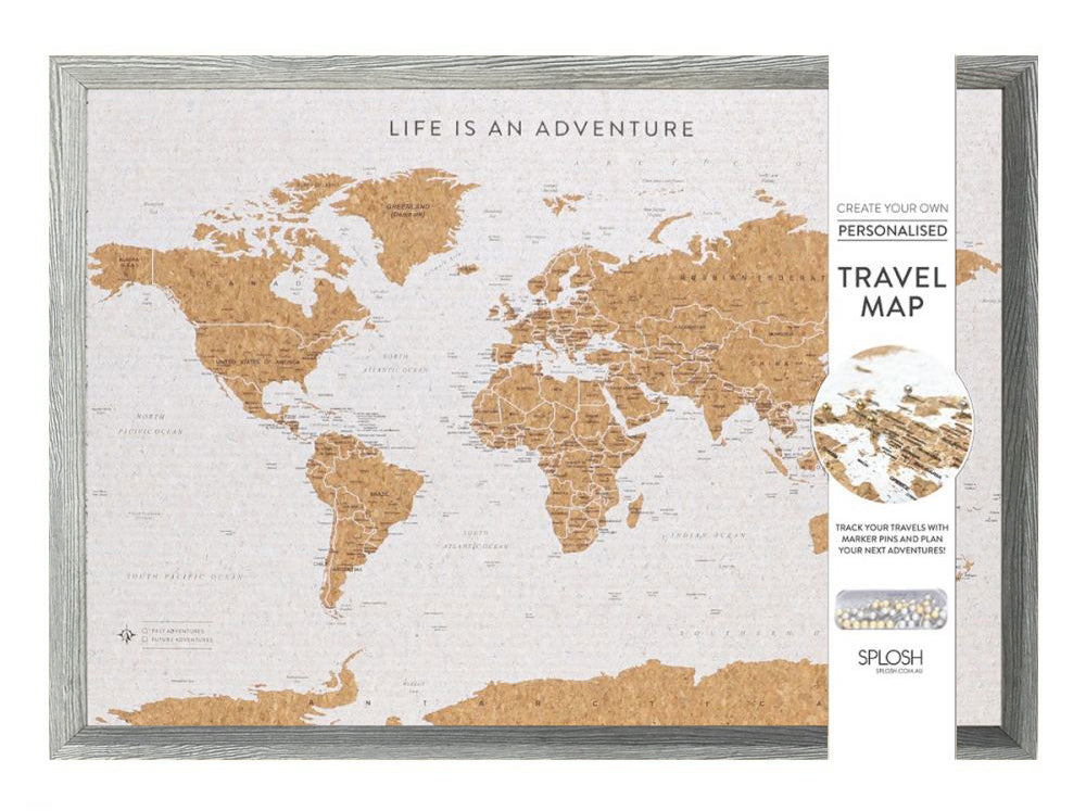 Splosh | Travel Board | Large World Map Grey | Xystos Trade – xystostrade